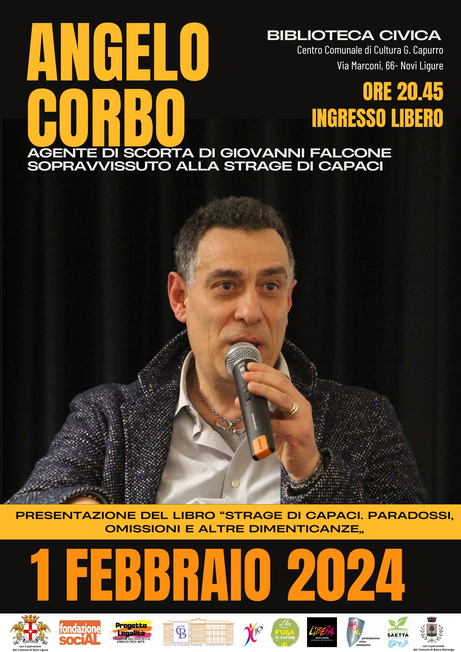 A Novi Ligure la presentazione del libro di Angelo Corbo sulla Strage di Capaci