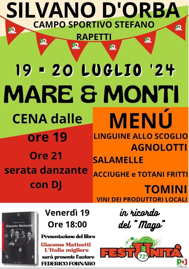 Il 19 e 20 luglio la Festa dell’Unità a Silvano d’Orba