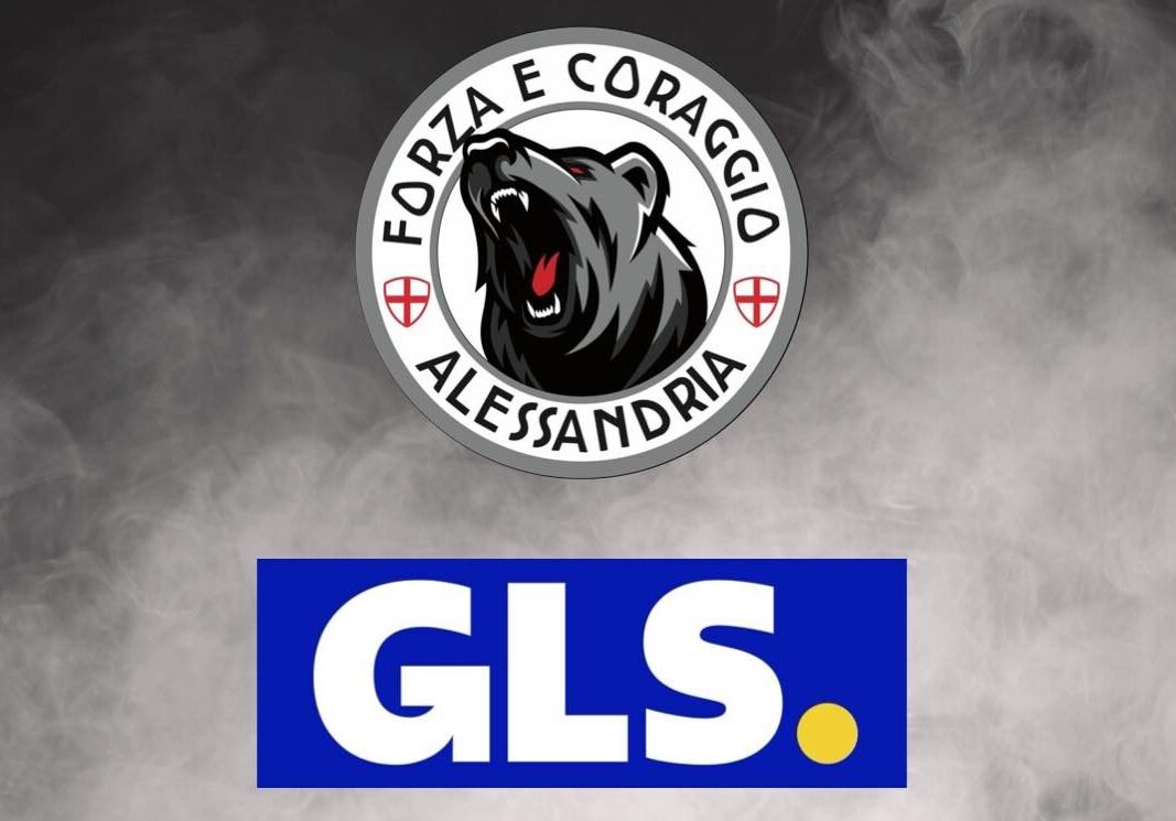 Sulla maglia grigia della Fc Alessandria il marchio GLS