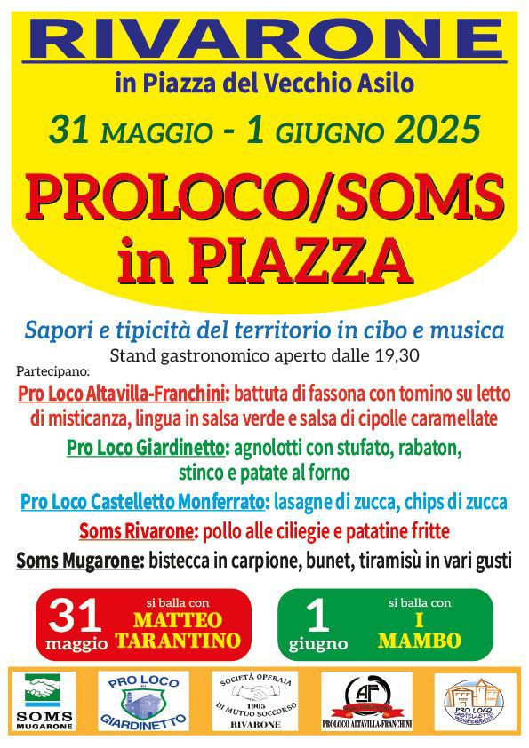 Pro Loco e SOMS in piazza: il 31 maggio e 1° giugno Rivarone celebra ...