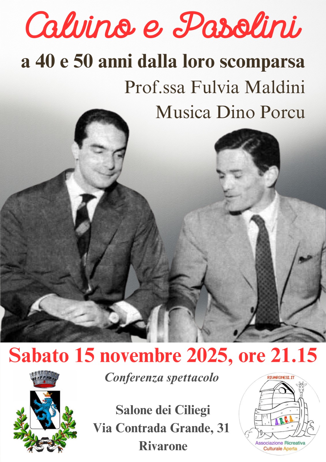 A Rivarone sabato i profili di Calvino e Pasolini