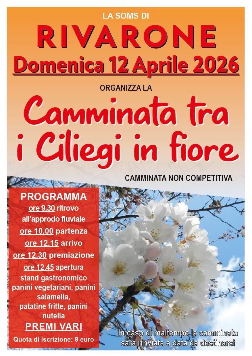 Domenica 12 aprile la “Camminata tra i ciliegi in fiore” a Rivarone